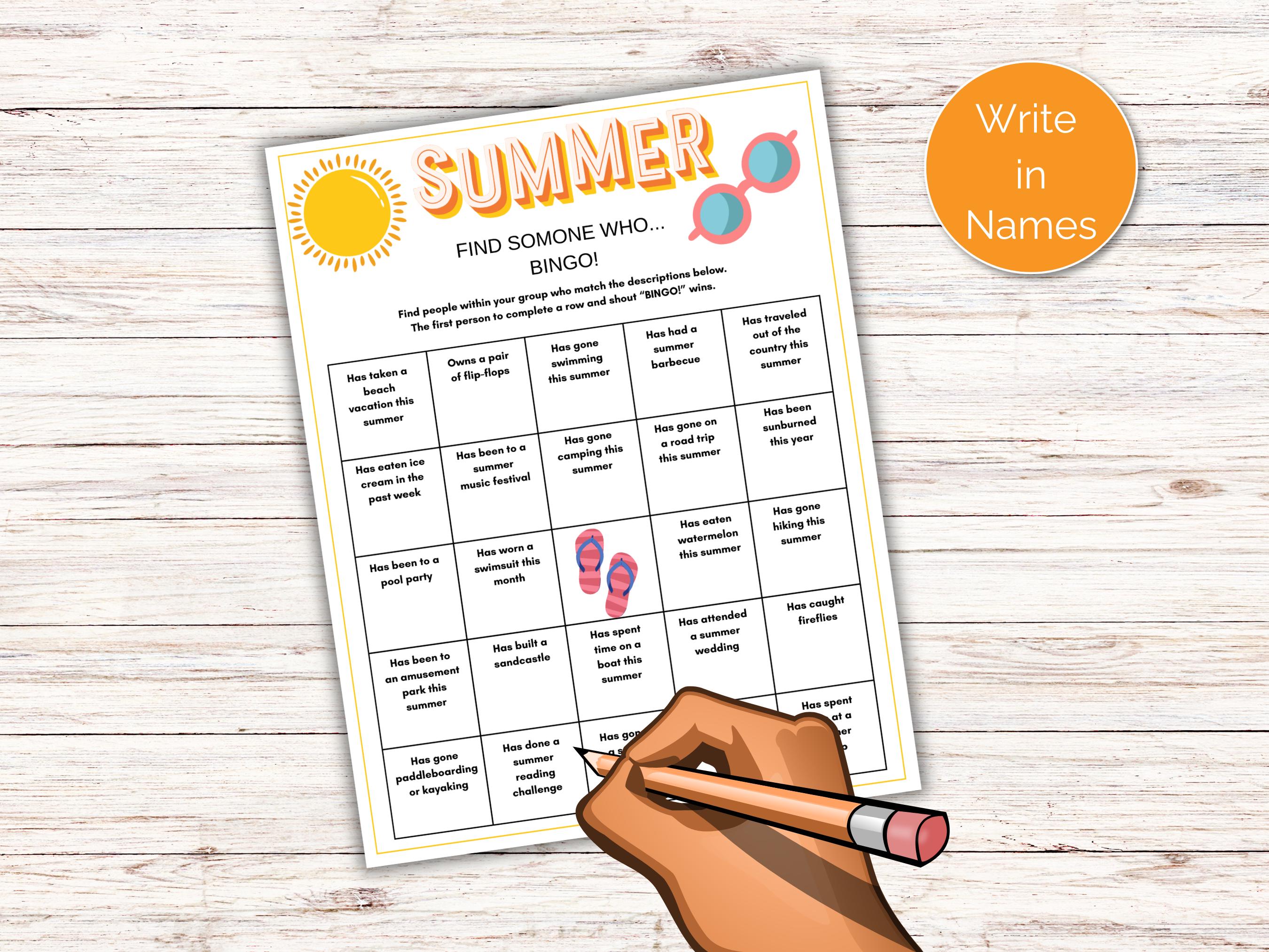 Summer Find Someone Who Game, Printable Summer Party Mix and Mingle ...