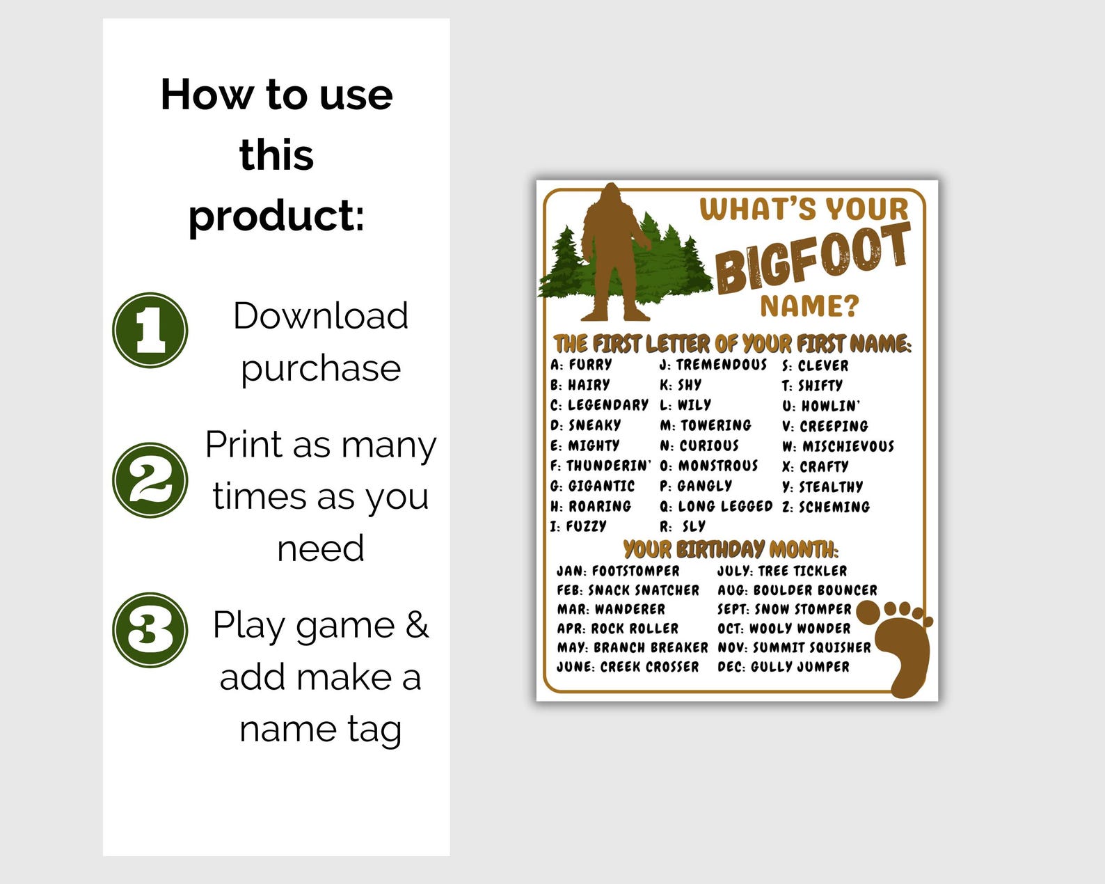 Bigfoot Games, Bigfoot Party Printable, Sasquatch Activity for Kids ...