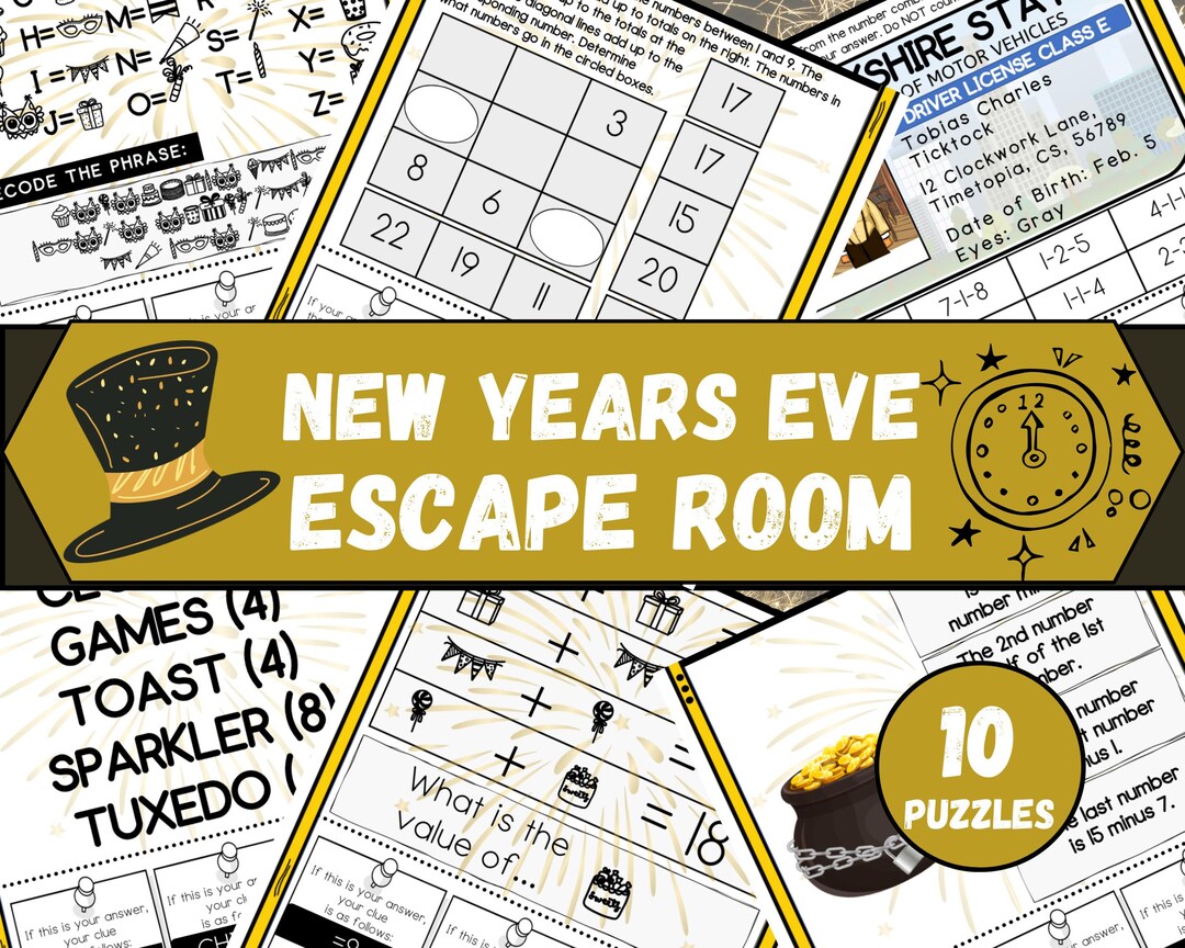 New Years Eve Escape Room Game, Printable NYE Escape Room for Kids or ...