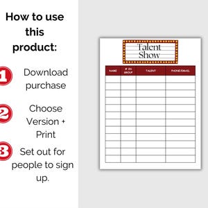 Talent Show Sign up Sheet, Printable Talent Show Signup, School Talent ...