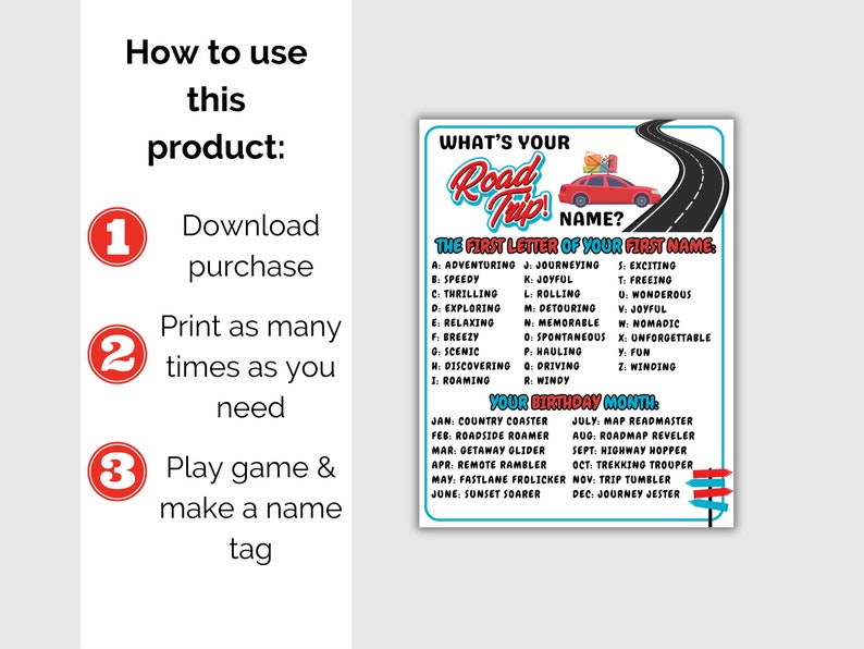 What's Your Road Trip Name Game + Name Tags, Fun Travel Activity, Road ...