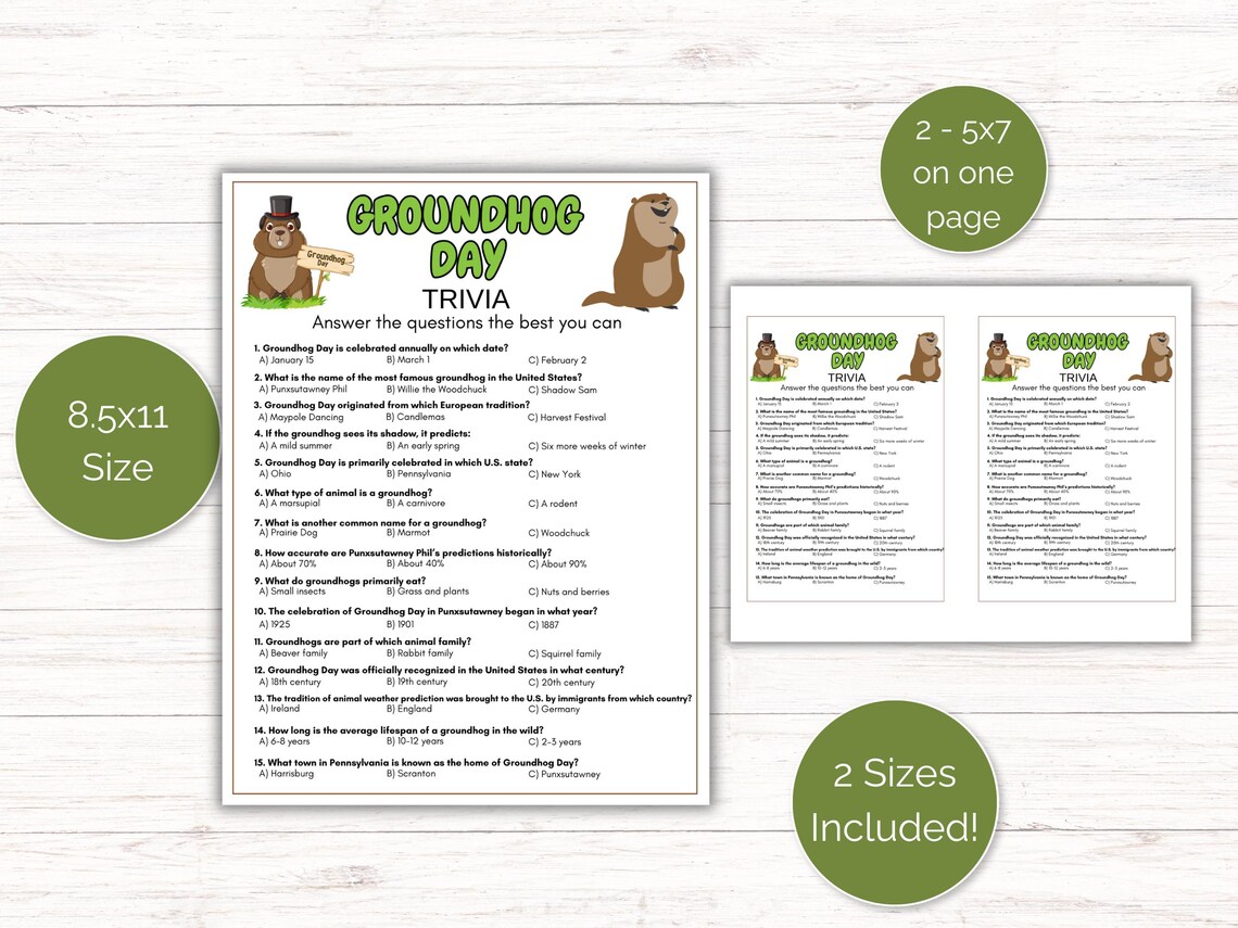 Groundhog Trivia Game, Groundhog Quiz, Printable Groundhog Day Game for ...