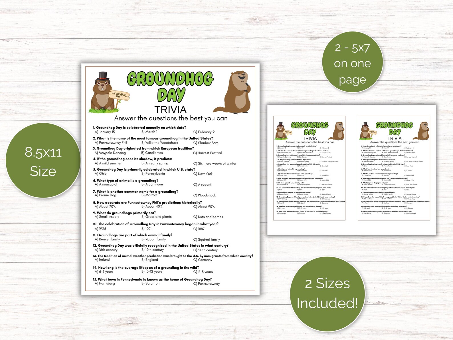 Groundhog Trivia Game, Groundhog Quiz, Printable Groundhog Day Game for ...