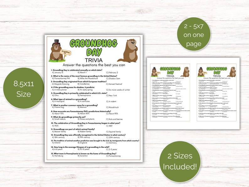 Groundhog Trivia Game, Groundhog Quiz, Printable Groundhog Day Game for ...
