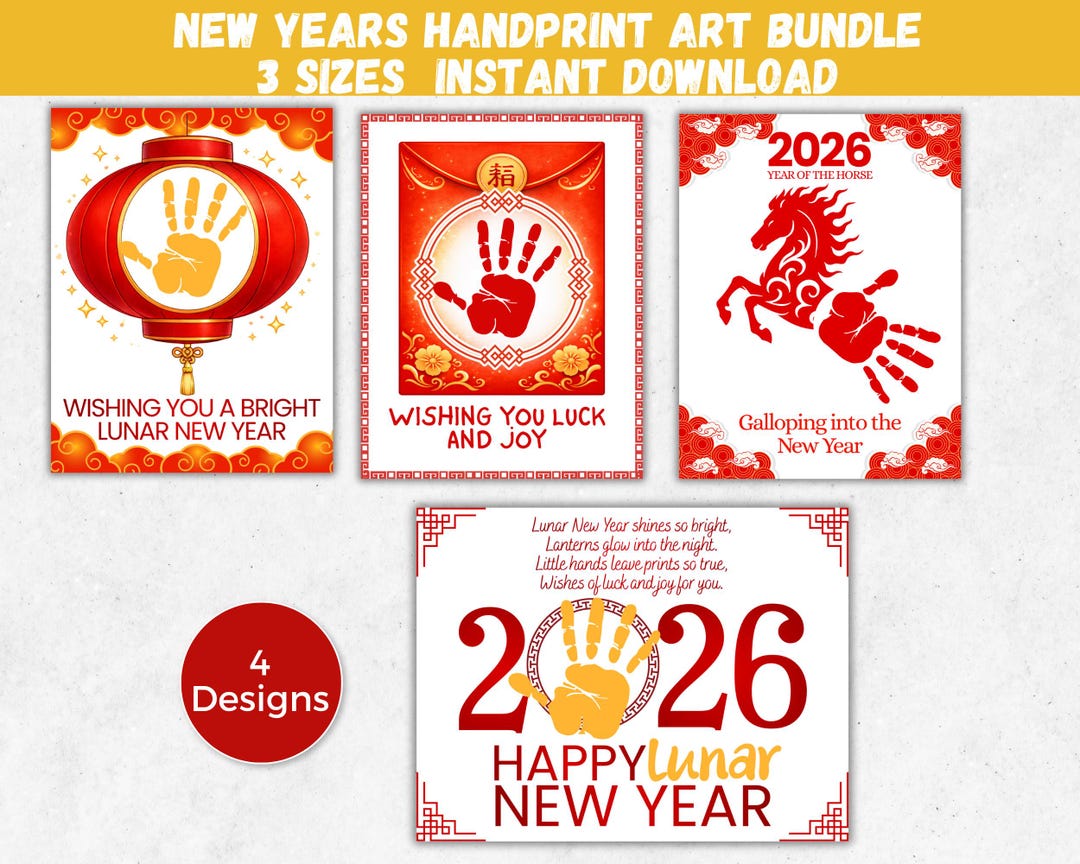 2026 Lunar New Year Handprint Art Bundle, Chinese New Year Handprint ...