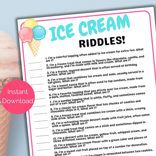 Riddles for Ice Cream - Etsy