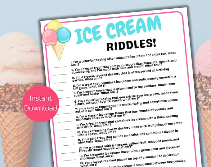 Ice Cream Riddles, Ice Cream Social Game, Ice Cream Birthday Activity ...
