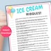 Ice Cream Riddles, Ice Cream Social Game, Ice Cream Birthday Activity ...