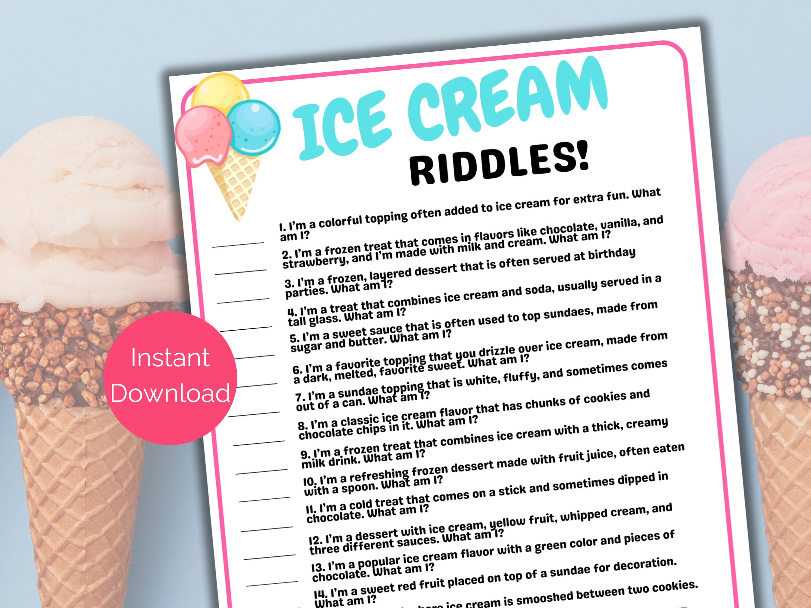 Ice Cream Riddles, Ice Cream Social Game, Ice Cream Birthday Activity ...