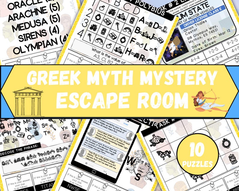Greek Mythology Escape Room for Kids, Printable Escape Room Kit ...