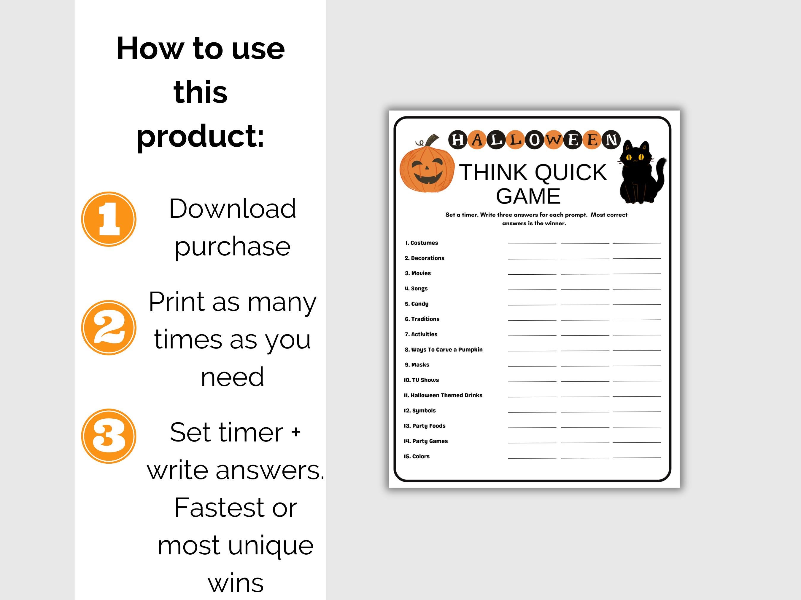 Halloween Think Quick, Halloween Trivia Game, Halloween Party Games ...