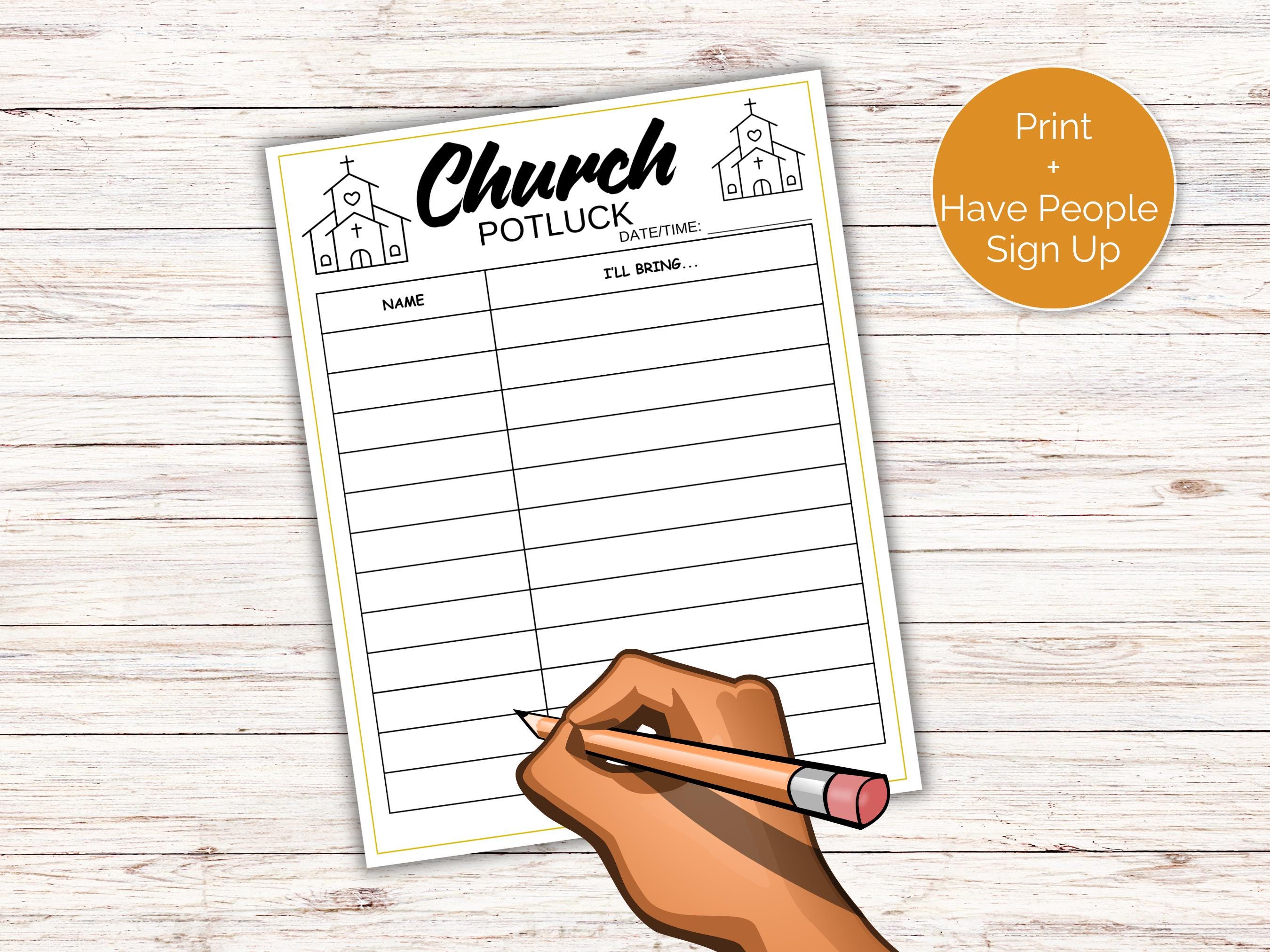Church Potluck Sign up Sheet, Printable Church Party Potluck Sign up ...