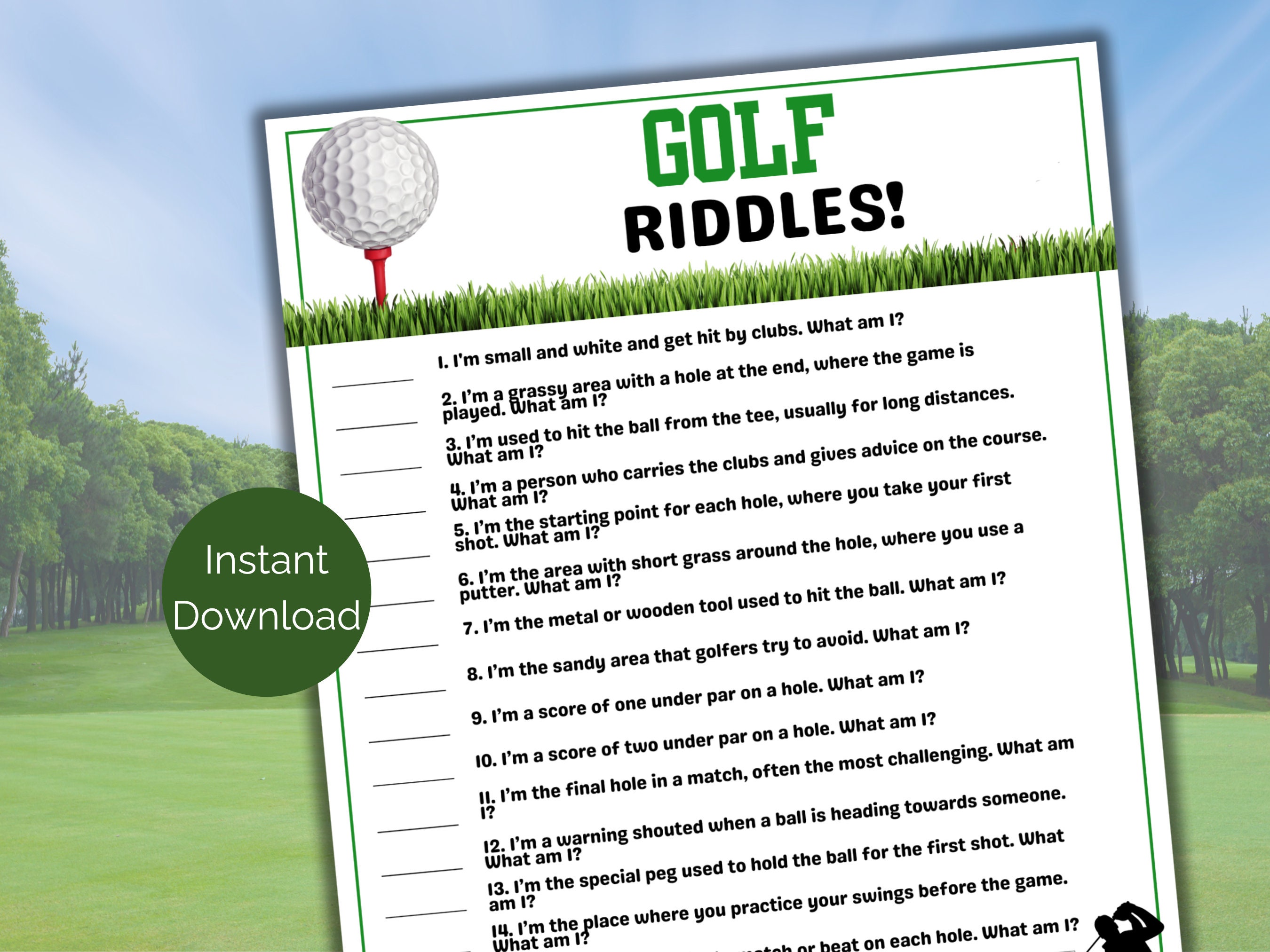 Golf Riddles, Printable Golf Activity, Golf Month Game, Golf Team Party ...