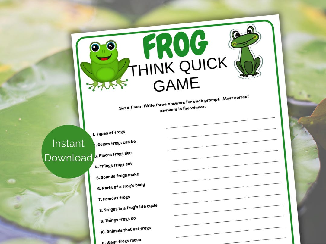 Frog Think Quick, Frog Birthday Party Idea, Frog Printable Activity for ...
