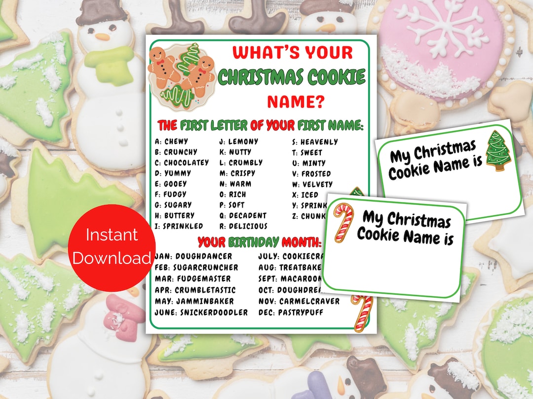 What's Your Christmas Cookie Name Game + Name Tags, Cookie Exchange ...