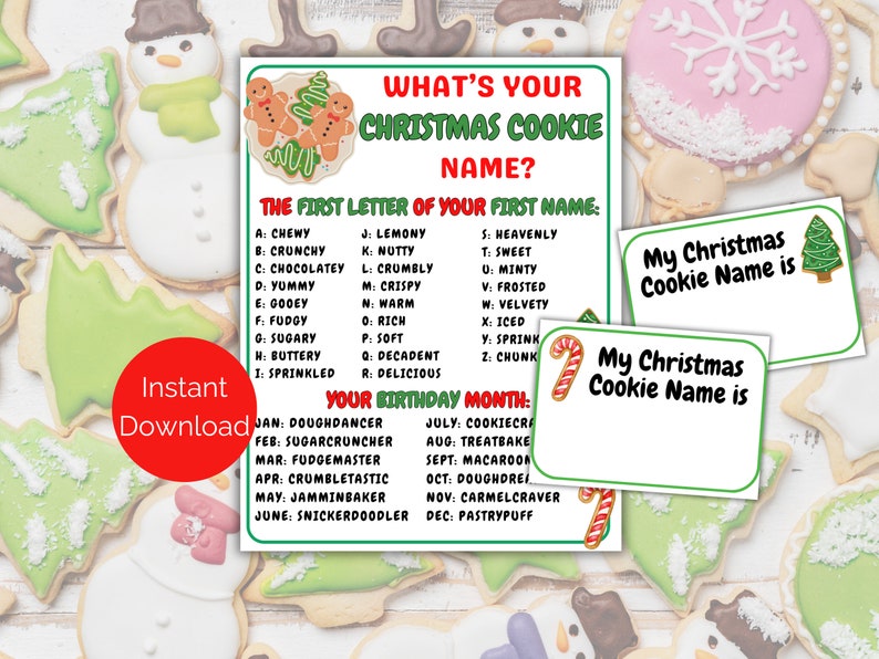 What's Your Christmas Cookie Name Game + Name Tags, Cookie Exchange ...
