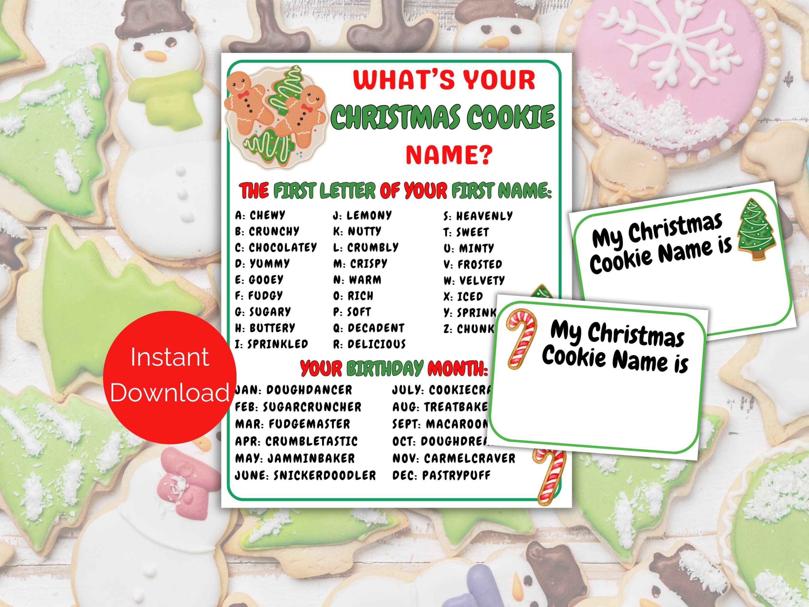 What's Your Christmas Cookie Name Game + Name Tags, Cookie Exchange ...