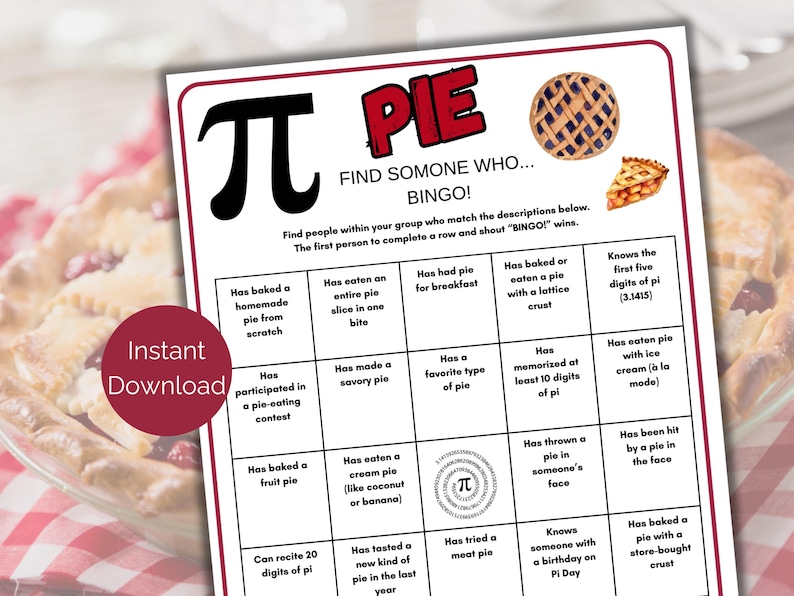 Pi Day Find Someone Who Game, Pi Day Party Mix and Mingle, Human Bingo ...