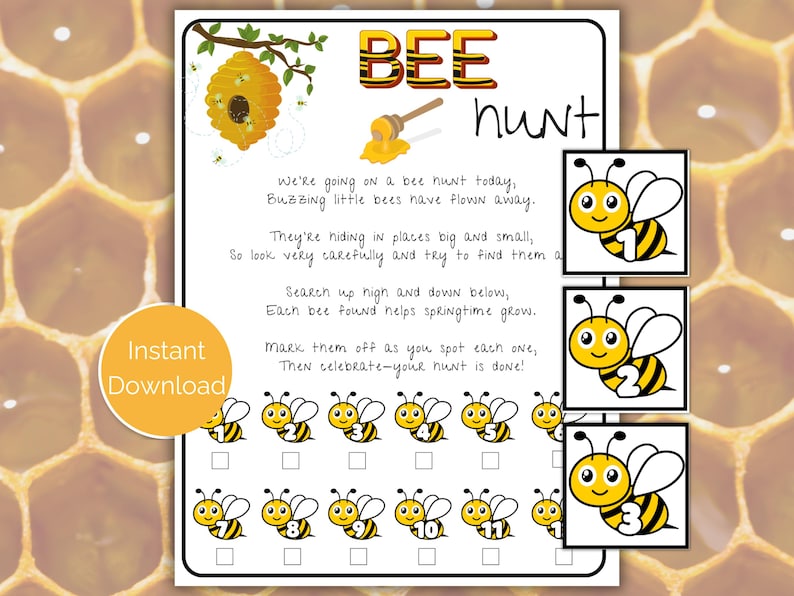 Bee Scavenger Hunt for Kids, Printable Bee Themed Activity for Kids ...