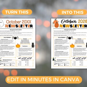 EDITABLE October PTO PTA Newsletter Template, Monthly Classroom October ...