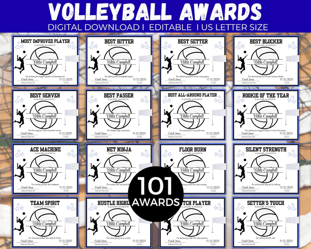 Editable Volleyball Award Certificates, 101 Printable End of Season ...