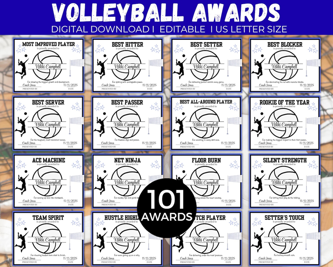 Editable Volleyball Award Certificates, 101 Printable End of Season ...