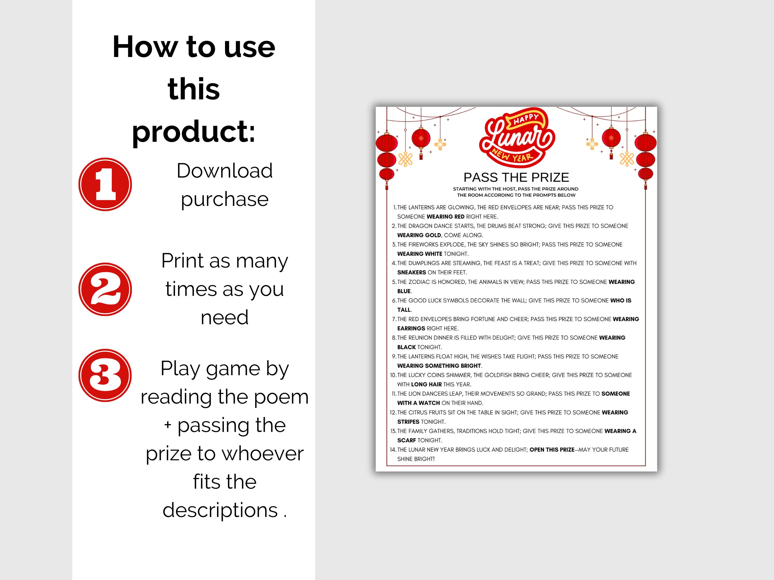 Lunar New Year Pass the Prize, Printable Lunar New Year Pass the Parcel ...