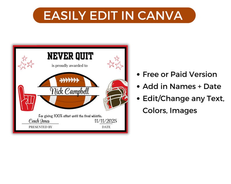 Editable Football Award Certificates, 101 Printable End of Season ...