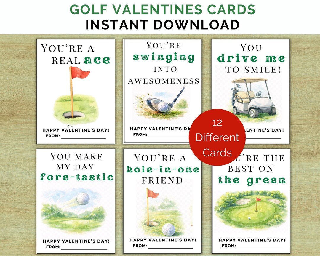 Golf Valentine Cards, 12 Printable Golf Kids Valentines, Valentines ...