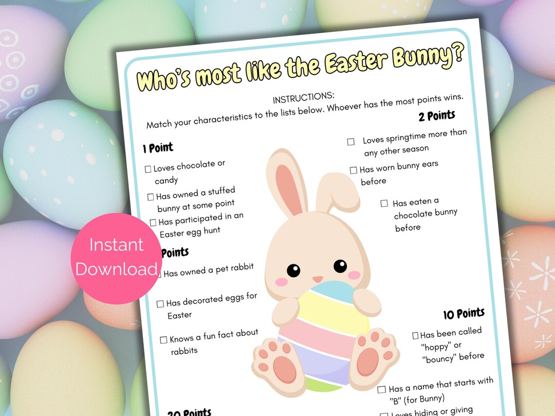 Who's the Most Like the Easter Bunny, Printable Easter Bunny Game ...