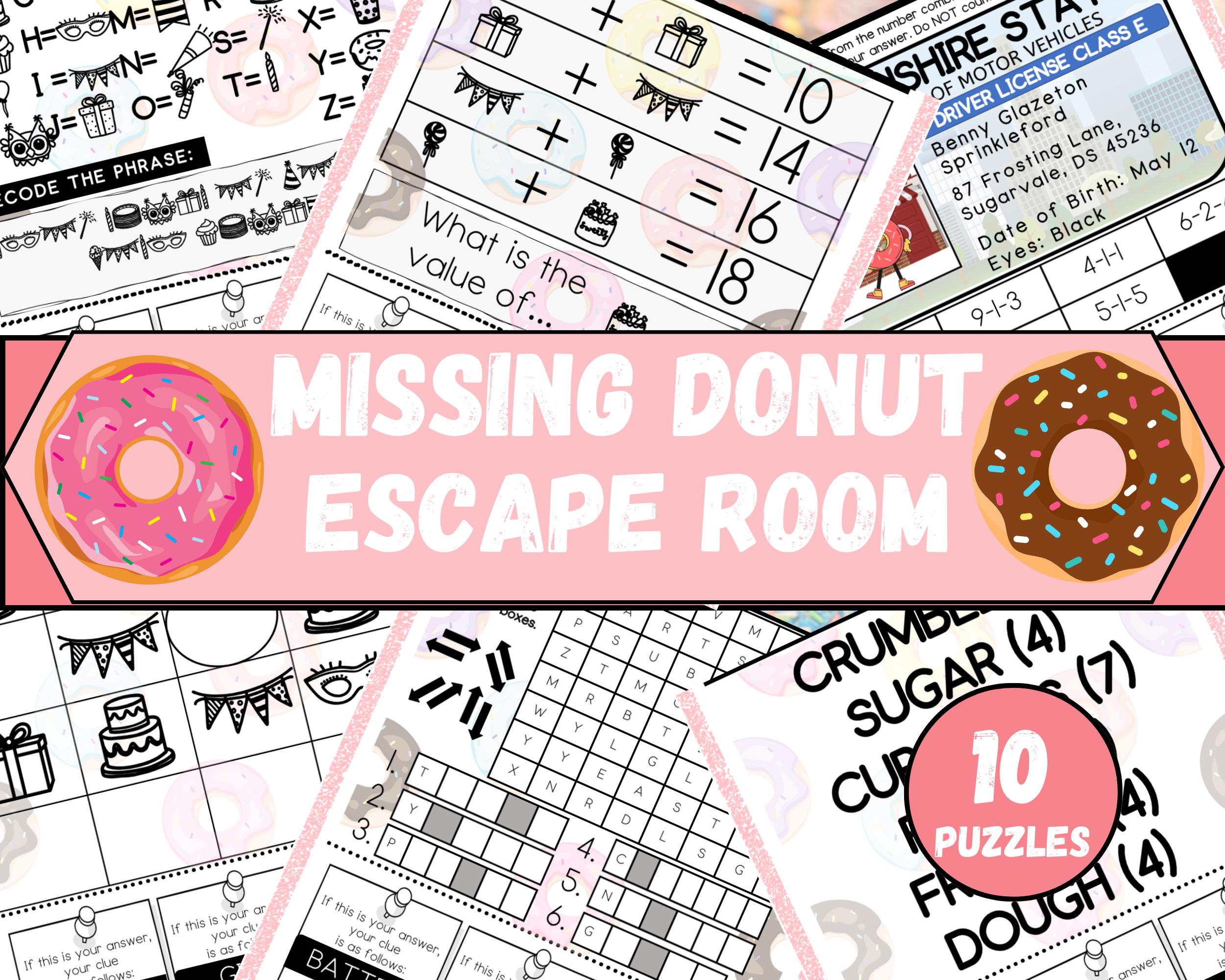 Donut Escape Room for Kids, Printable Escape Room Kit, Donut Party ...