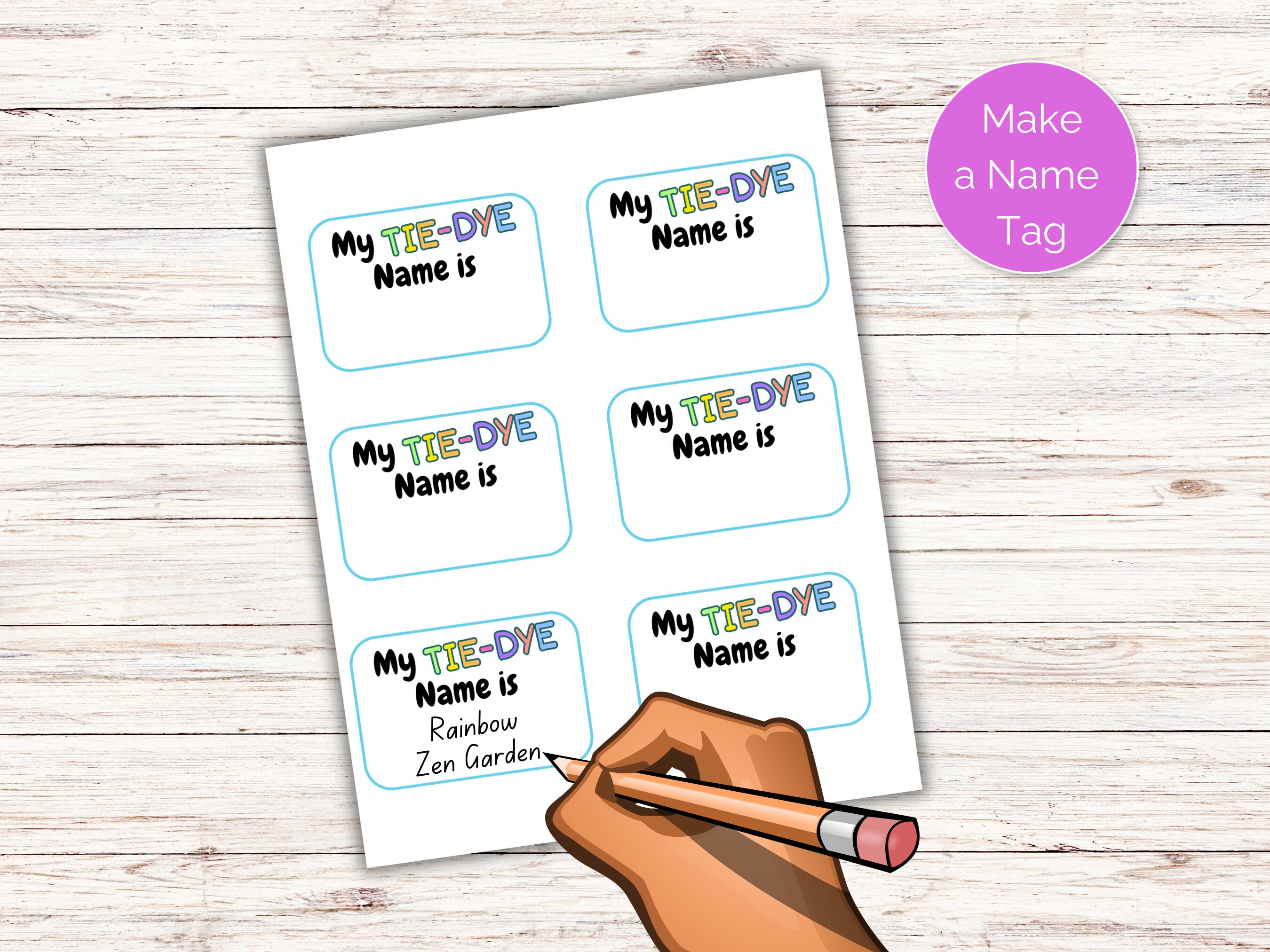 What's Your Tie Dye Name Game + Name Tags, Rainbow Birthday Game, Tie ...