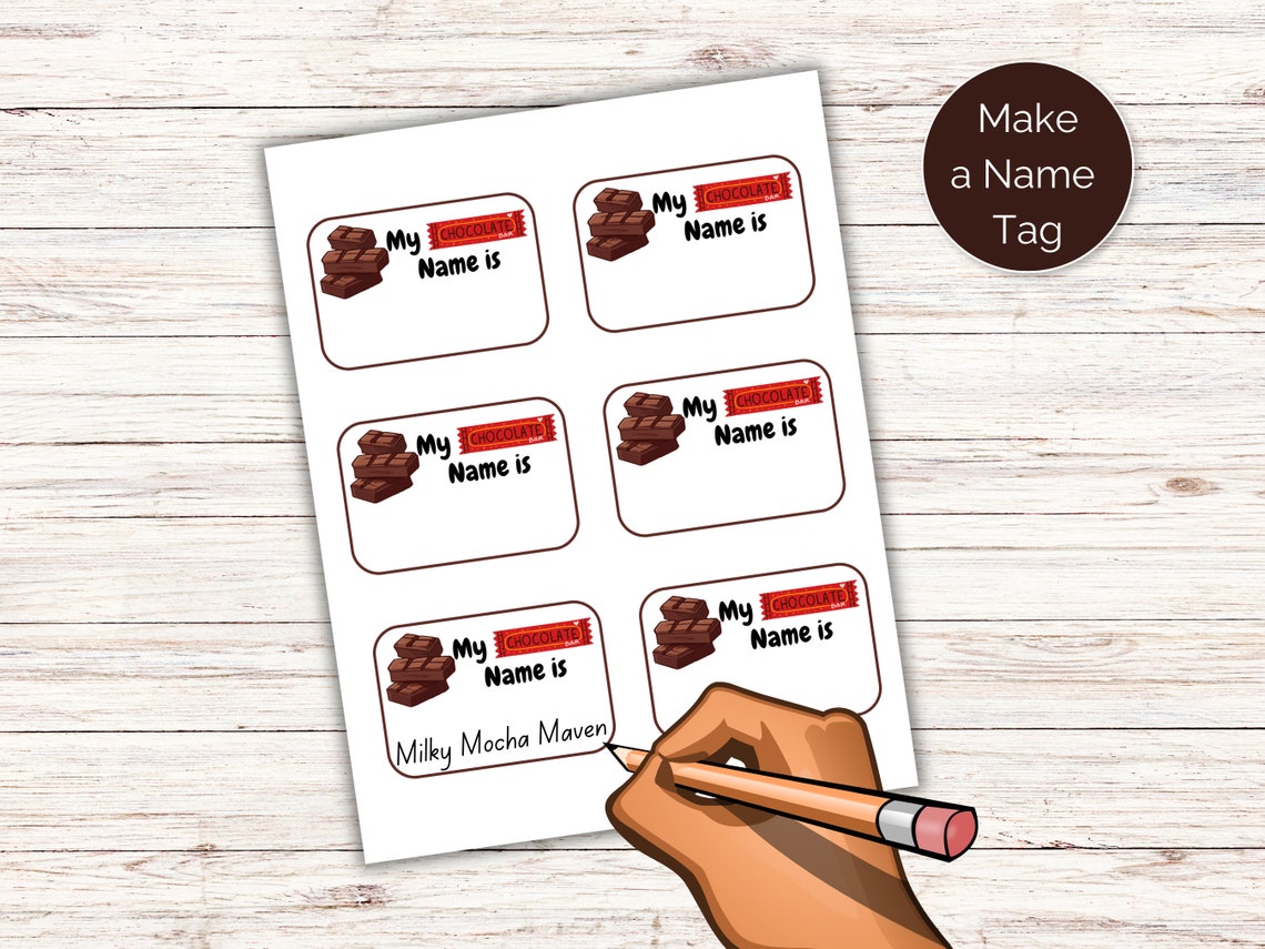 What's Your Chocolate Name Game + Name Tags, Chocolate Party Activity ...