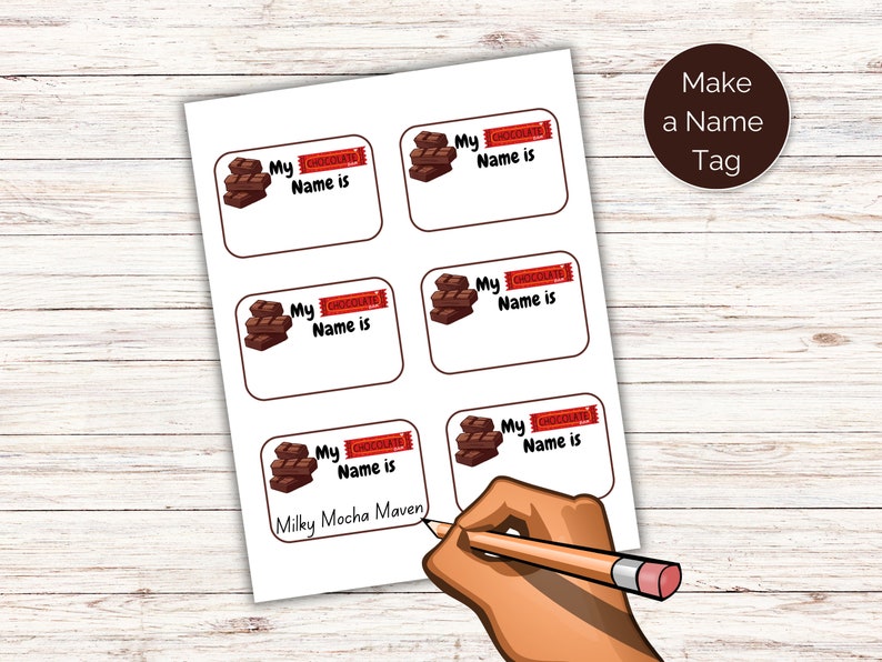 What's Your Chocolate Name Game + Name Tags, Chocolate Party Activity ...