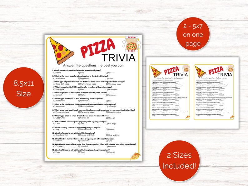 Pizza Trivia Game, Pizza Quiz, Pizza Party Game for Kids or Adults ...