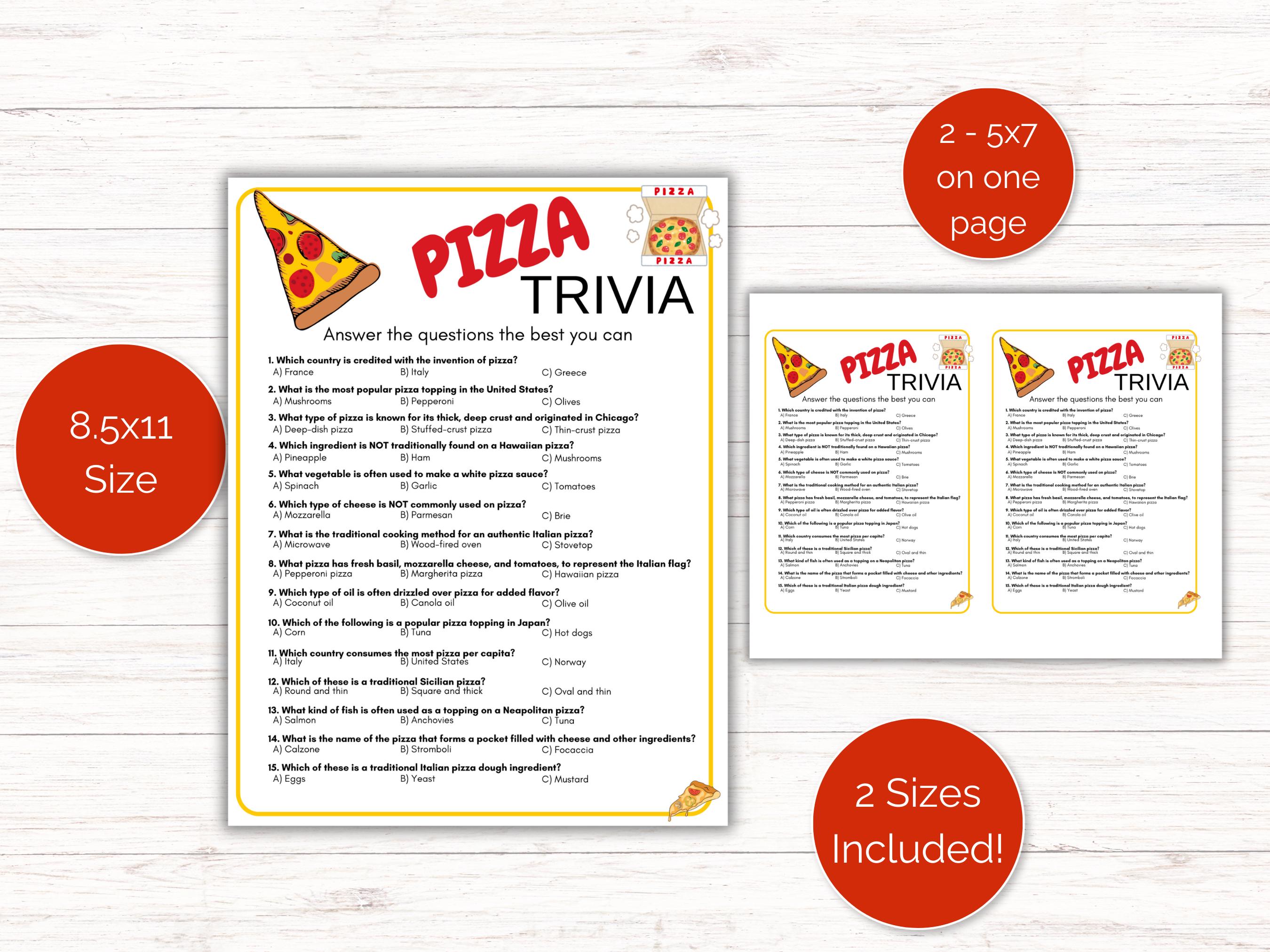 Pizza Trivia Game, Pizza Quiz, Pizza Party Game for Kids or Adults ...
