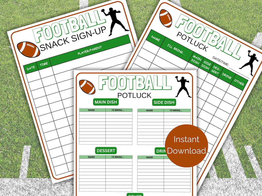 Football Potluck Sign up Sheet, Printable Tailgate Party Sign up Form ...