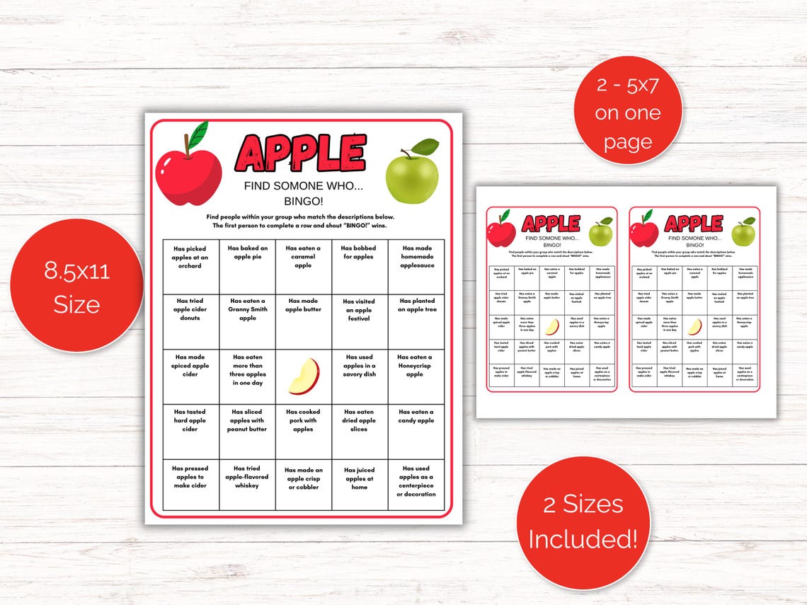 Apple Find Someone Who Game, Apple Party Mix and Mingle Bingo, Apple ...