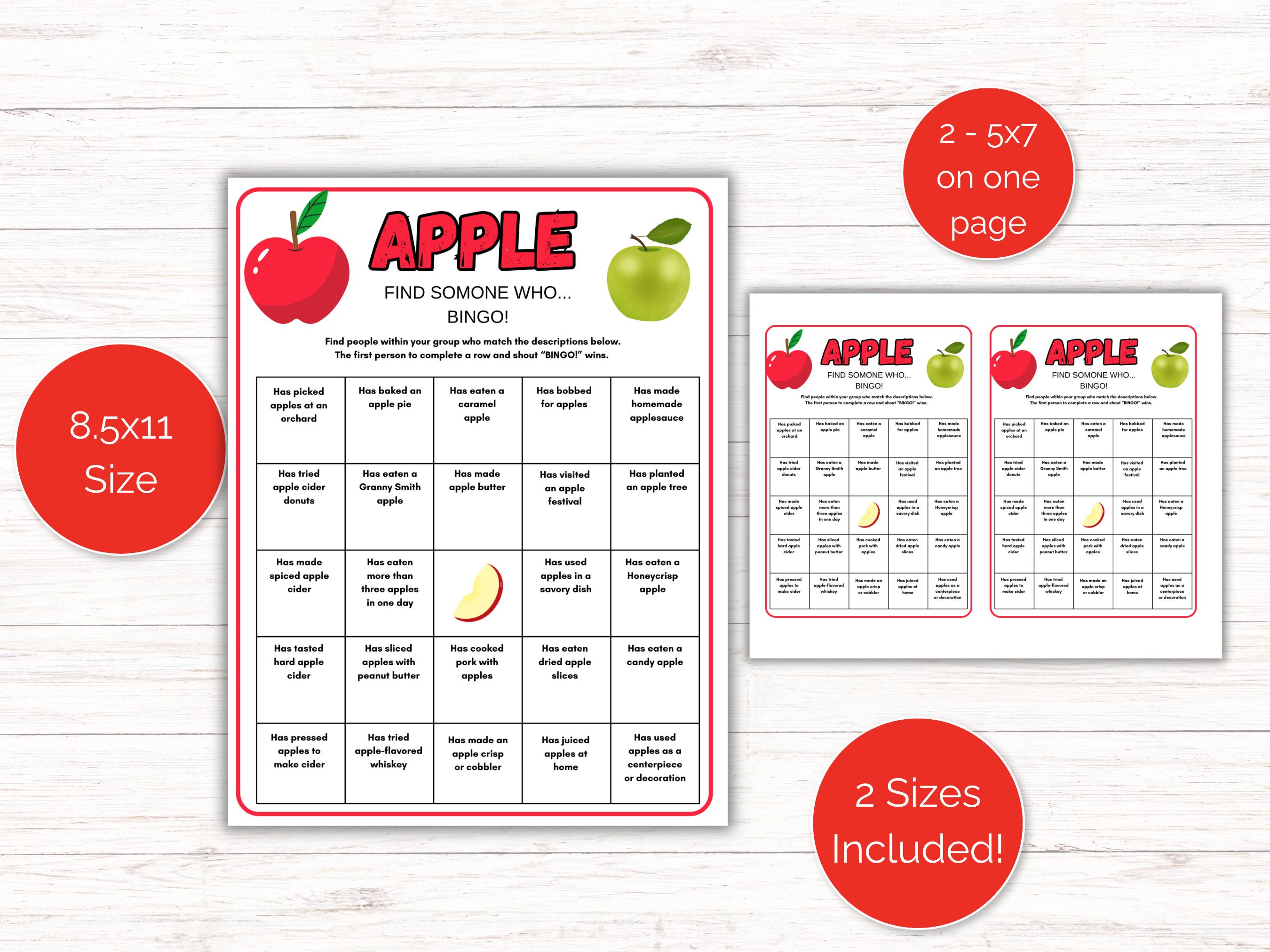 Apple Find Someone Who Game, Apple Party Mix and Mingle Bingo, Apple ...