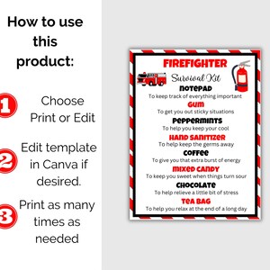 Editable Firefighter Survival Kit Gift Tags, Firefighter Appreciation ...
