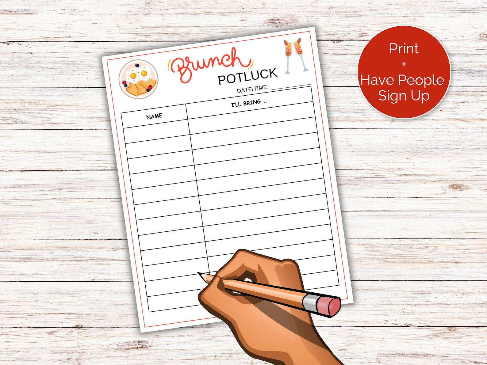 Brunch Potluck Sign up Sheet, Printable Brunch Party Potluck Sign up ...