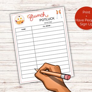 Brunch Potluck Sign up Sheet, Printable Brunch Party Potluck Sign up ...