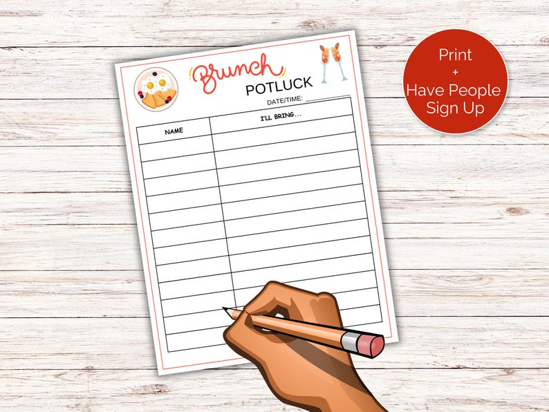 Brunch Potluck Sign up Sheet, Printable Brunch Party Potluck Sign up ...