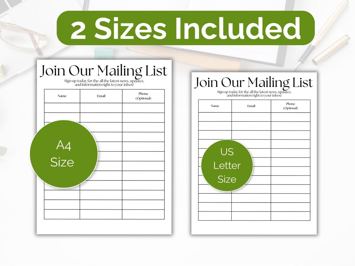 Email List Sign up Sheet, Printable Email Signup Form, Email Collection ...