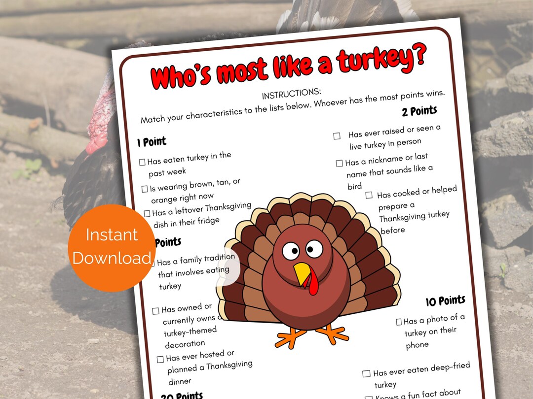 Who's the Most Like a Turkey, Printable Thanksgiving Game, Thanksgiving ...