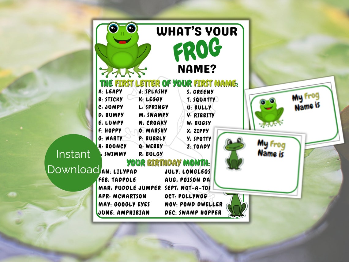 What's Your Frog Name Game + Name Tags, Frog Birthday Party Idea, Frog ...