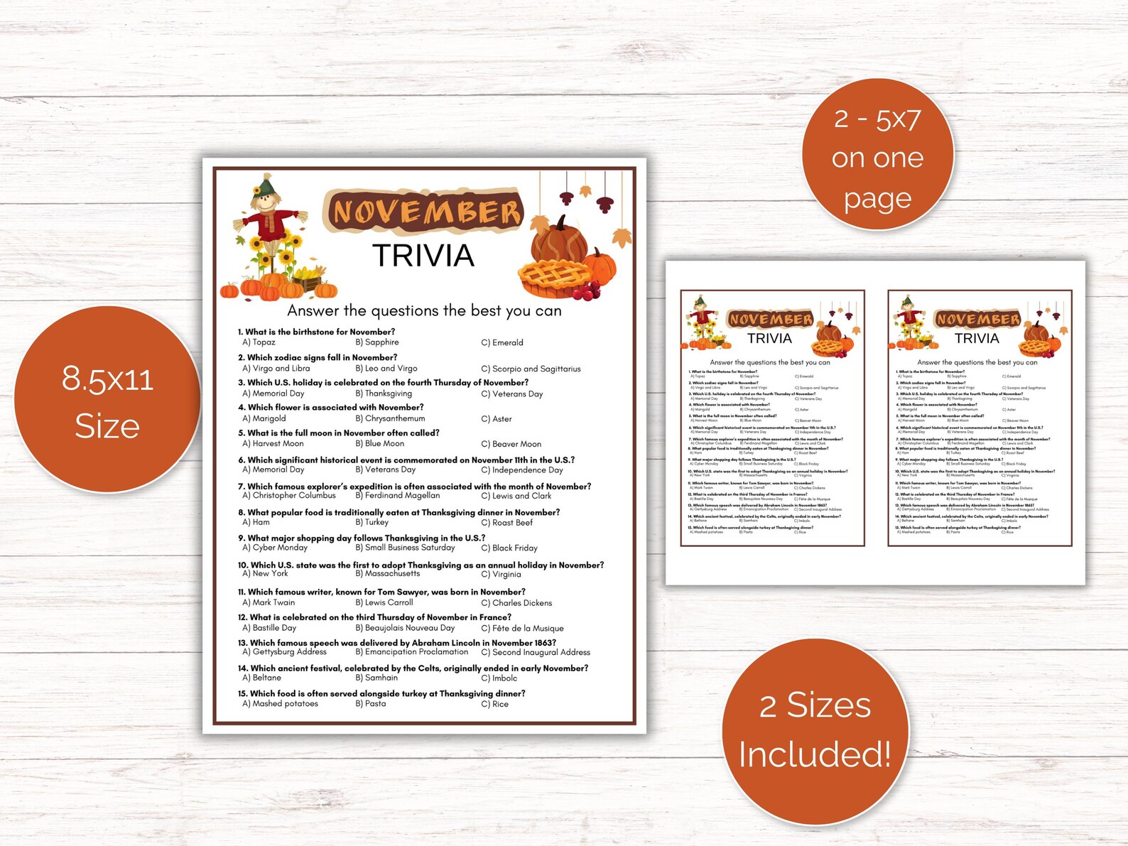November Trivia Game, November Quiz, Fall Activities for Kids and ...