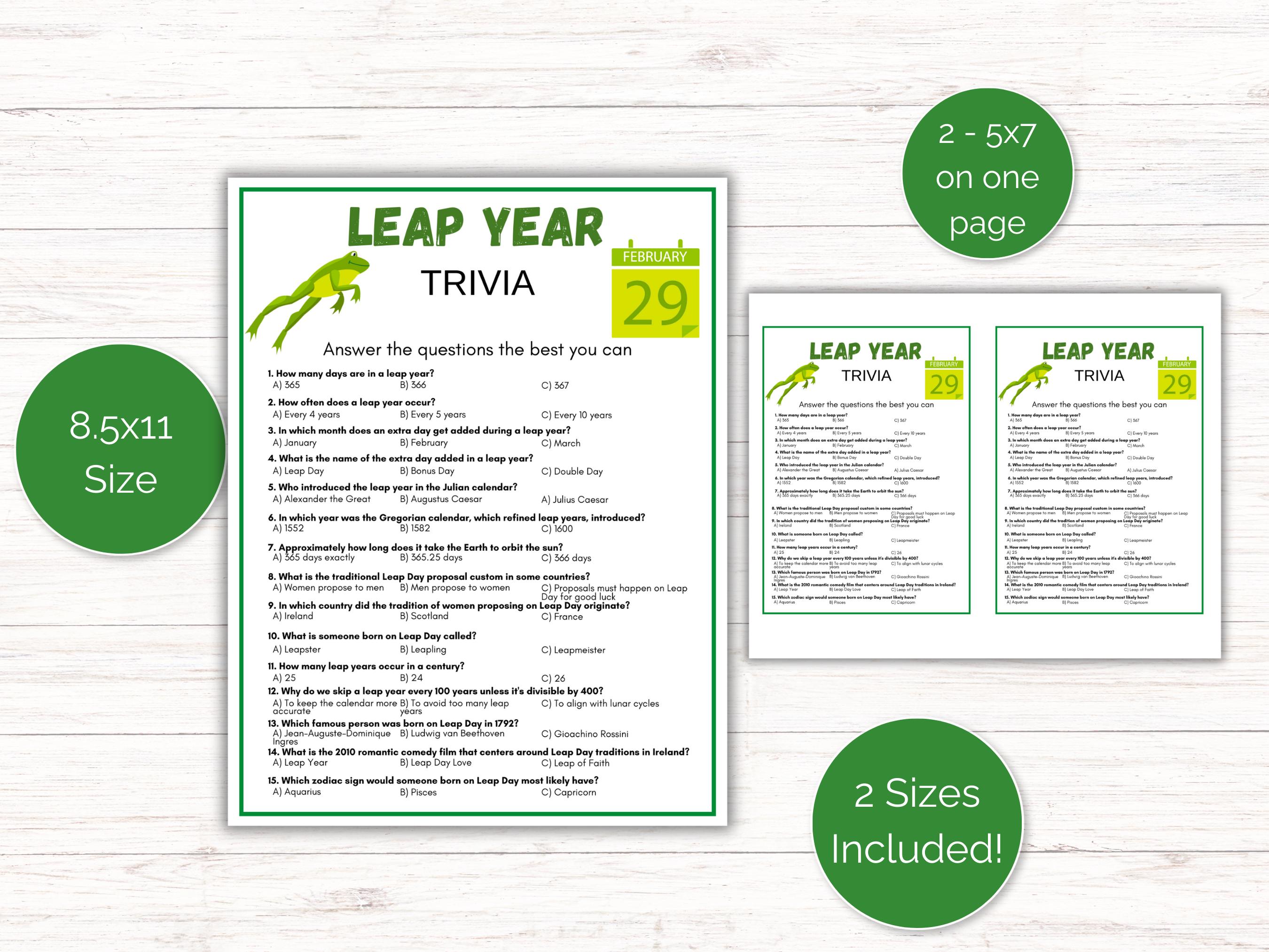 Leap Year Trivia Game, Leap Year Quiz, February 29th Trivia Game, Leap ...