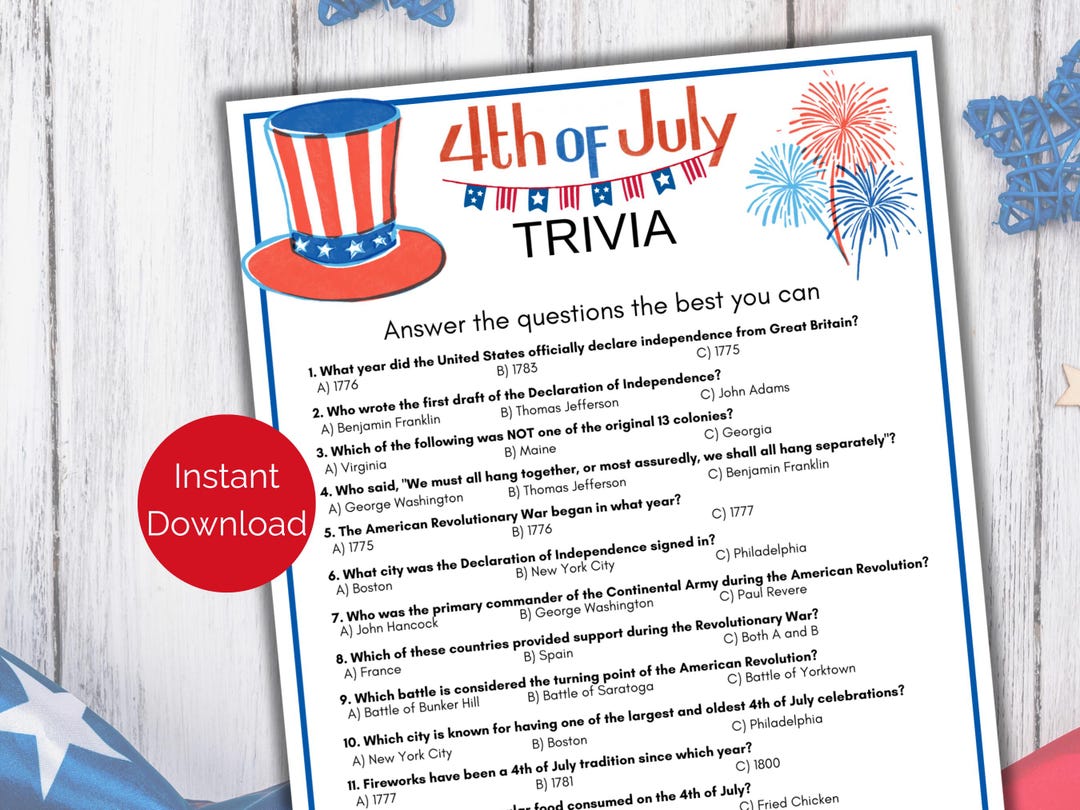 July 4th Trivia Game, July 4th Quiz, 4th of July Game, American Trivia ...