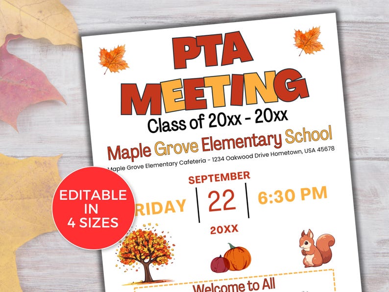 EDITABLE PTO PTA September Meeting Flyer Template, Pto/pta Information ...